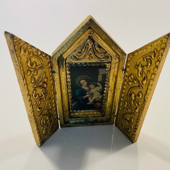 Art | Madonna Child Florentine Gold Relief Triptych Retablo Tea Screen | Poshmark